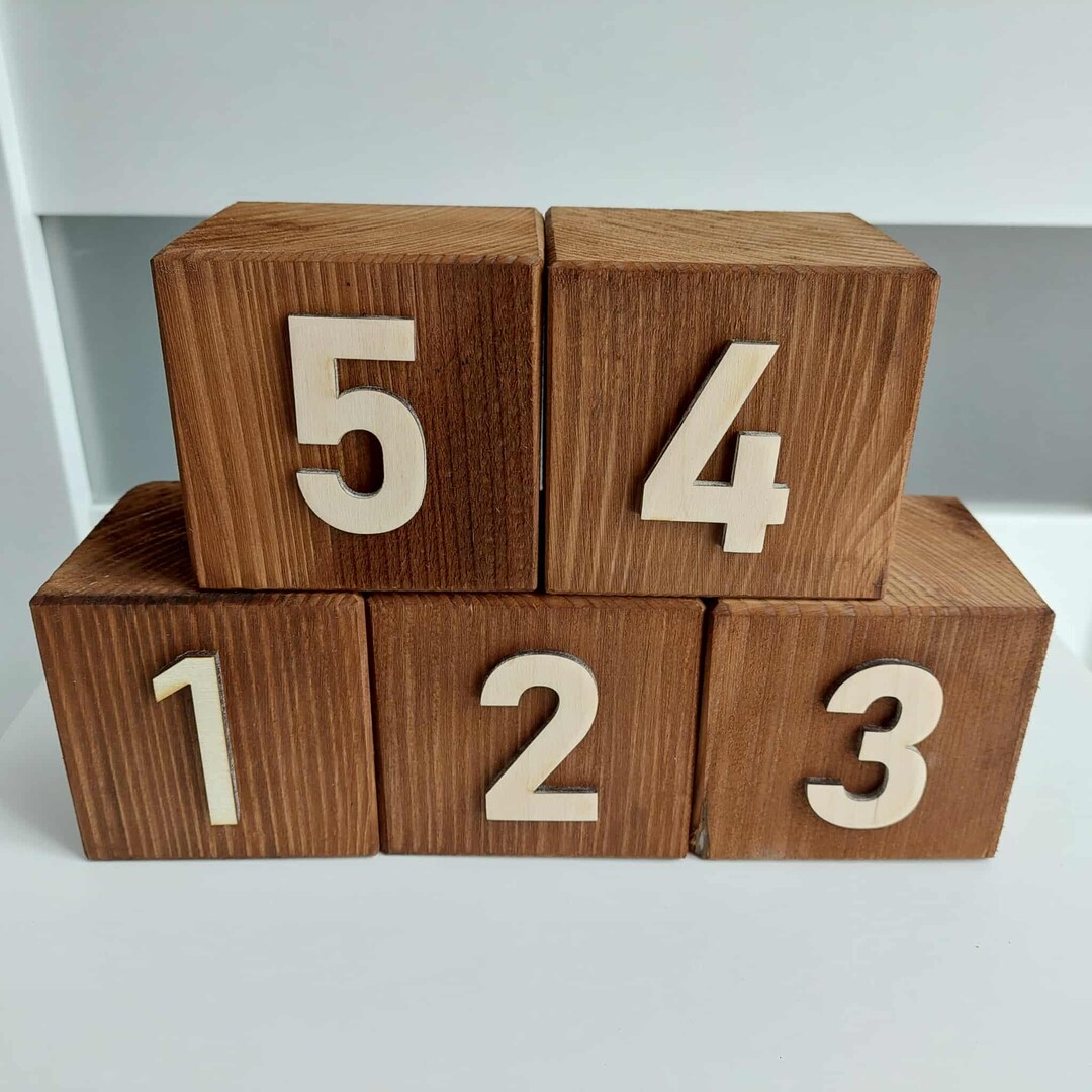 Wood 1 2 3 4 5 Numbers Cube Blocks Vintage Infant Baby Toddler Child ...