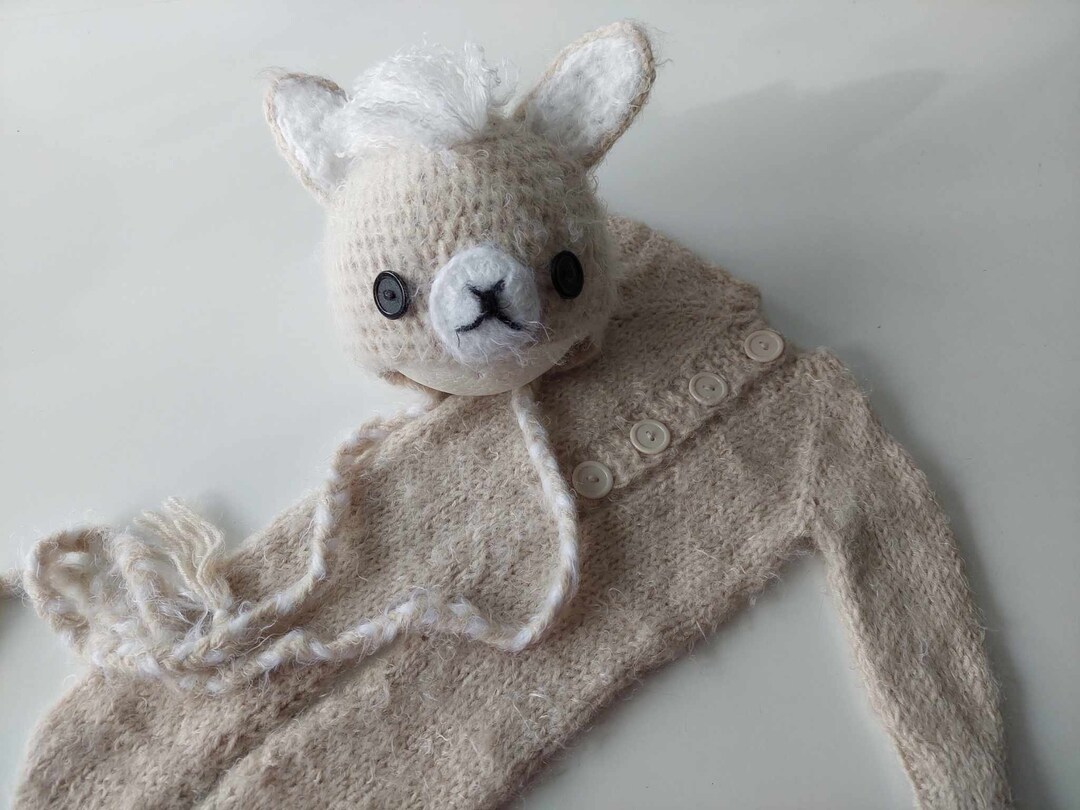 Baby Llama Costume Outfit Knit Crochet Overall Jumpsuit Suit Bonnet Hat ...