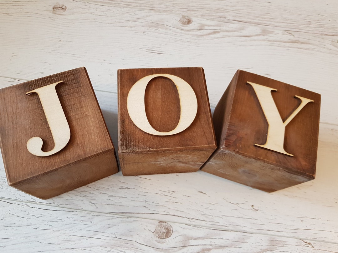 Wooden JOY Blocks Vintage Cube Infant Baby Toddler Child Family ...