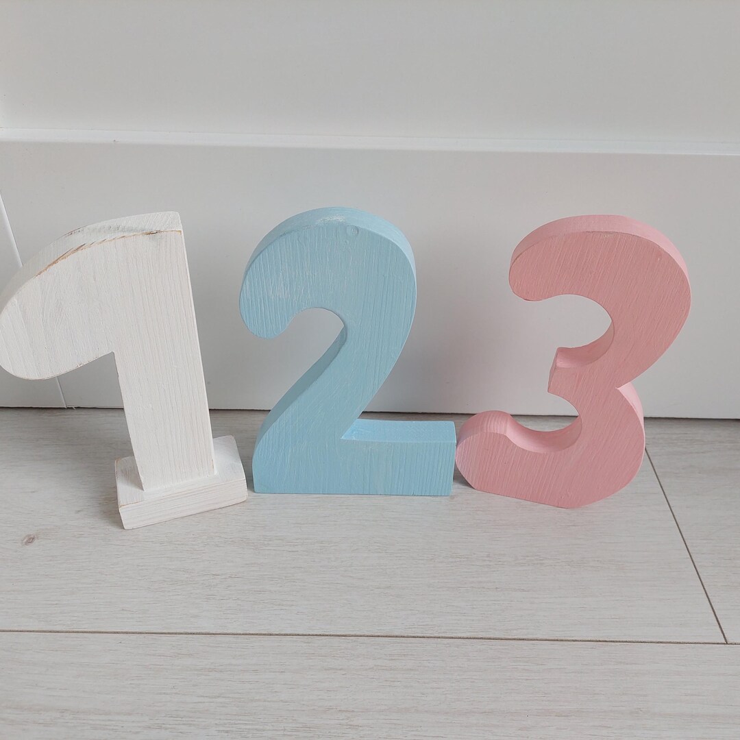 Wooden Digits Numbers 1st 2 3 Vintage Standing Infant Baby Toddler ...