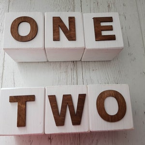 Wooden ONE TWO Blocks Vintage Cubes Infant Baby Toddler Child 1st First ...