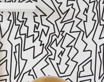 Black and White Line Art Removable Vinyl Mural / Peel and Stick Line ...