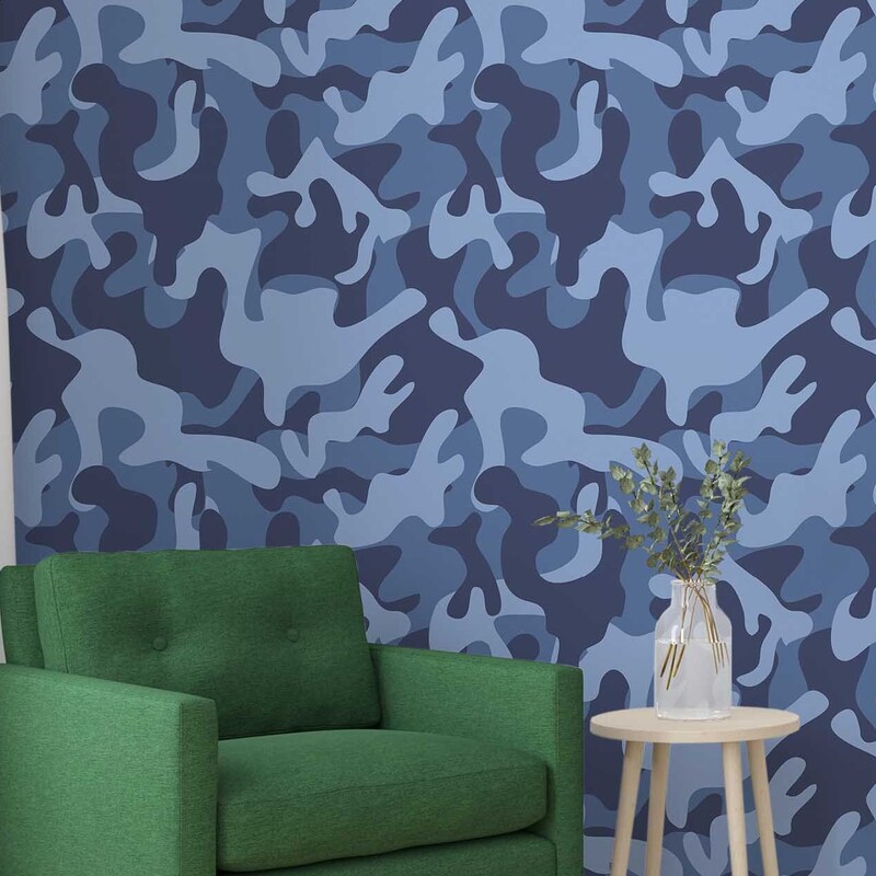 Blue Camouflage Wallpaper - Etsy