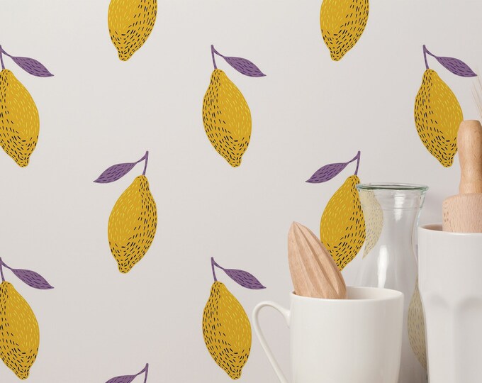 Lemon Wallpaper, Removable Wallpaper, Lemon Peel and Stick Wallpaper ...