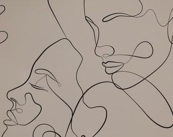 Black and White Line Art Removable Vinyl Mural / Peel and Stick Line ...