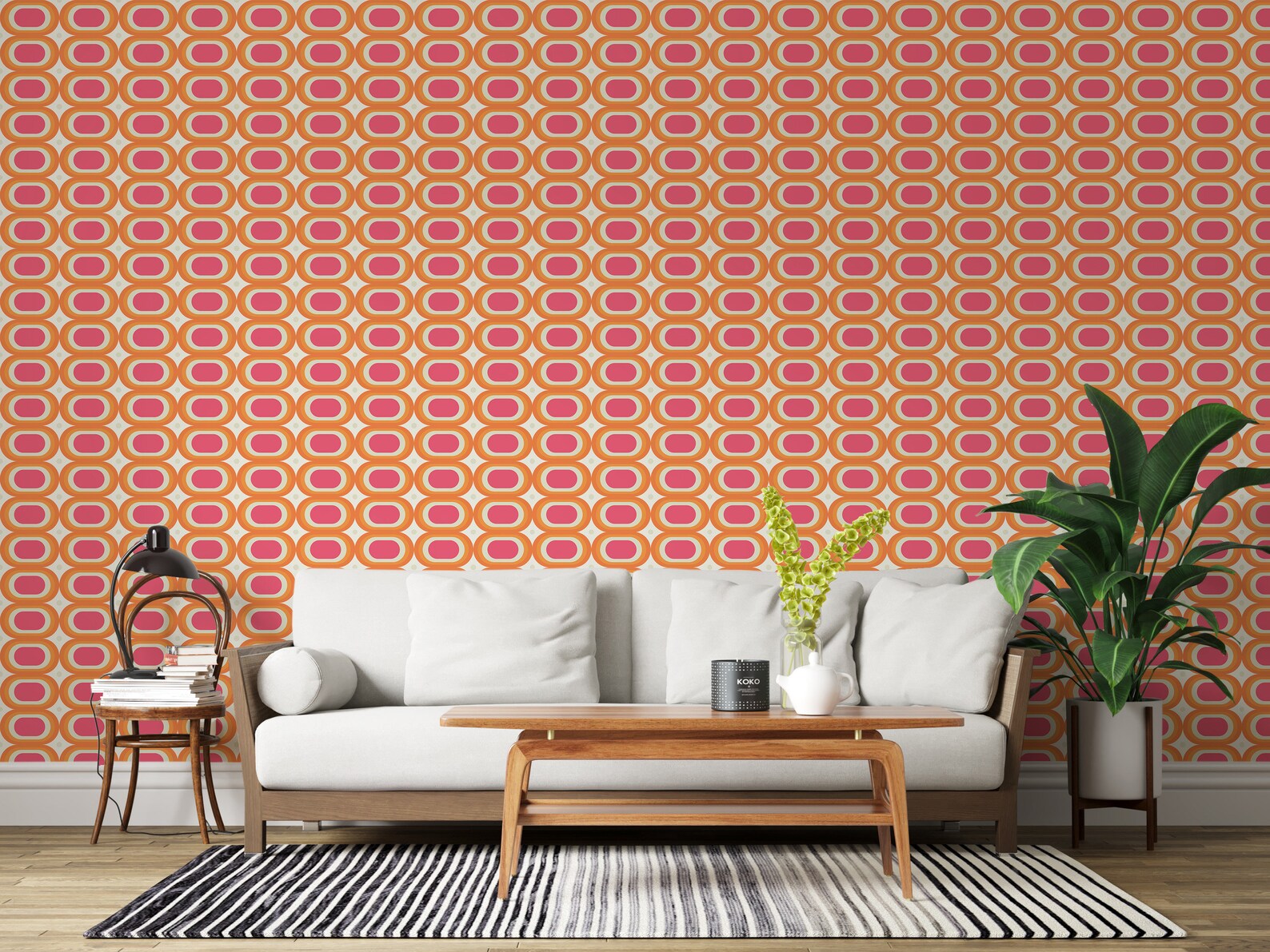 Pink and Orange 60's Peel and Stick Wallpaper / Retro - Etsy