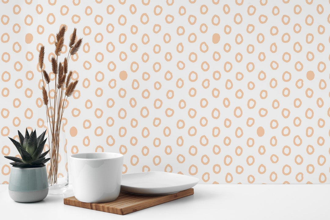 Peach Minimalist Oval Dots Wallpaper: Modern Polka Dot Pattern (peel ...