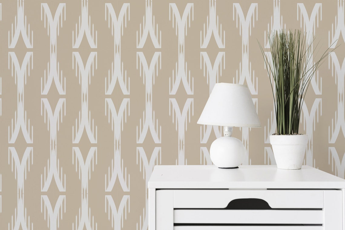 Beige ikat pattern peel and stick wallpaper / beige ikat | Etsy