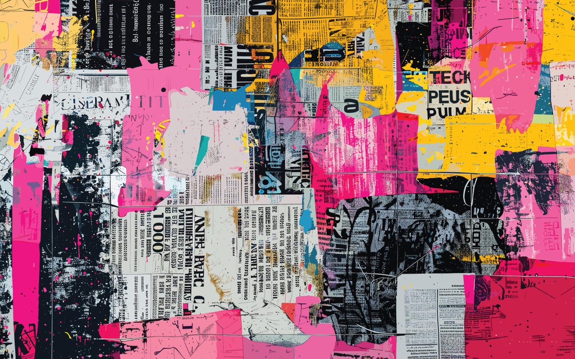 Newspaper Graffiti Collage Peel and Stick Wallpaper / Urban Wall Mural ...