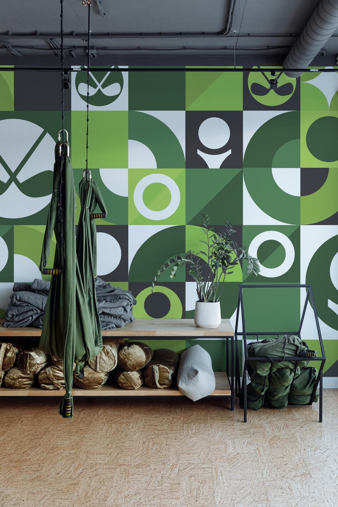 Geometric Golf Tiles Wallpaper Mural: Modern Sport Icon Mosaic (peel ...