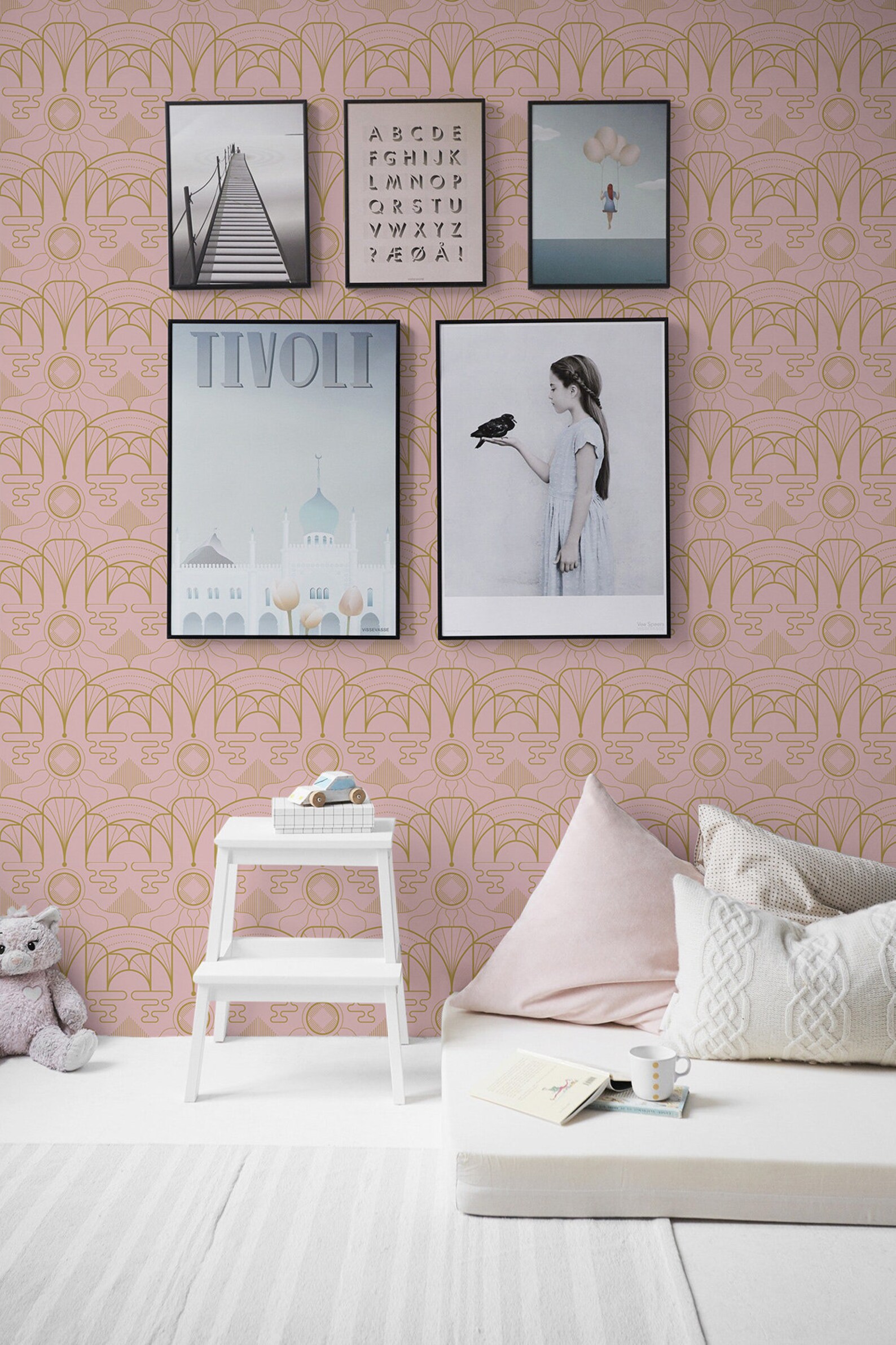 Pink Art Deco Removable Wallpaper / Self-adhesive or Traditional ...