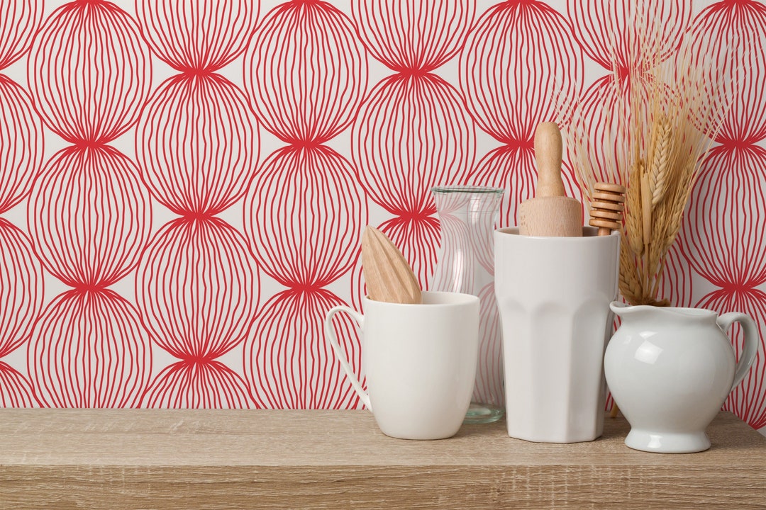 Red Circle Peel and Stick Wallpaper / Line Art Removable Wallpaper ...