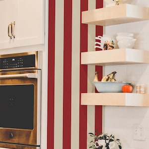 Vintage Red Cream Stripes Kitchen Wallpaper | Bold Vertical Stripe ...