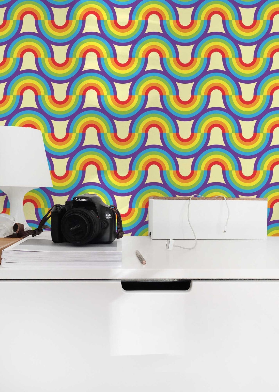 Retro Rainbow Waves Wallpaper Peel and Stick Wallpaper or Non Pasted ...