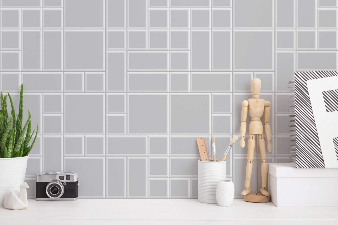 Geometric Gray Tile Removable Wallpaper / Mosaic Peel and Stick ...