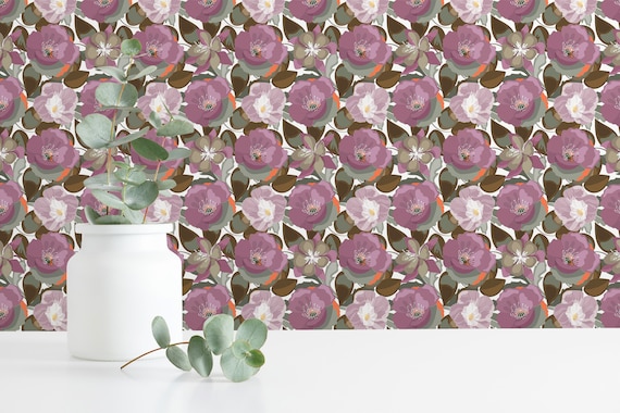 Purple Floral Peel and Stick Wallpaper / Seamless Removable - Etsy