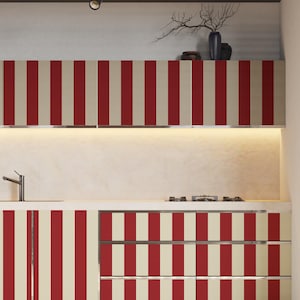 Vintage Red Cream Stripes Kitchen Wallpaper | Bold Vertical Stripe ...