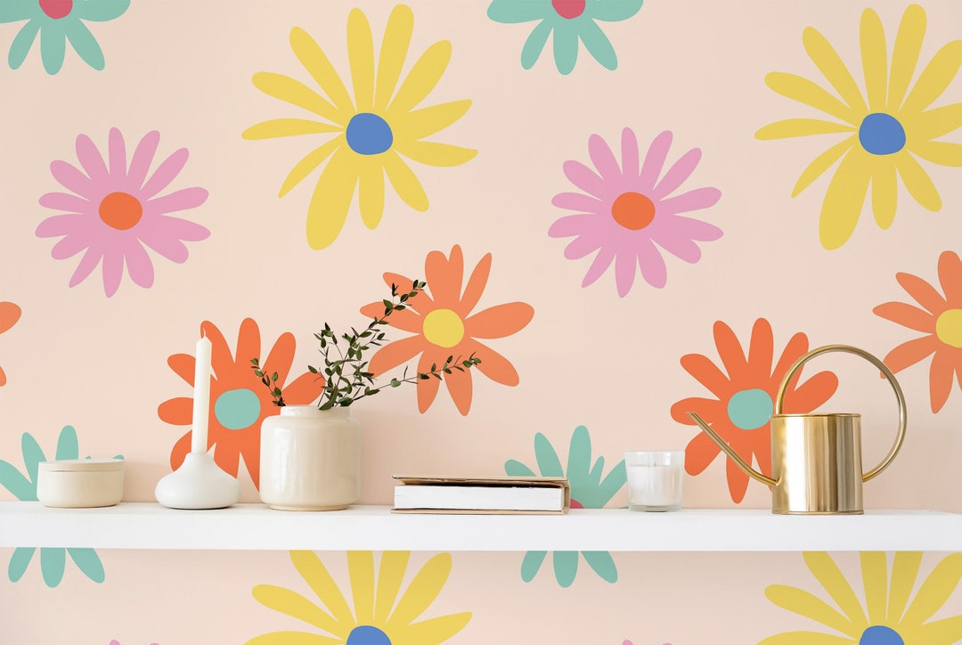Colorful Floral Peel and Stick Wallpaper / Funky Removable Wallpaper ...