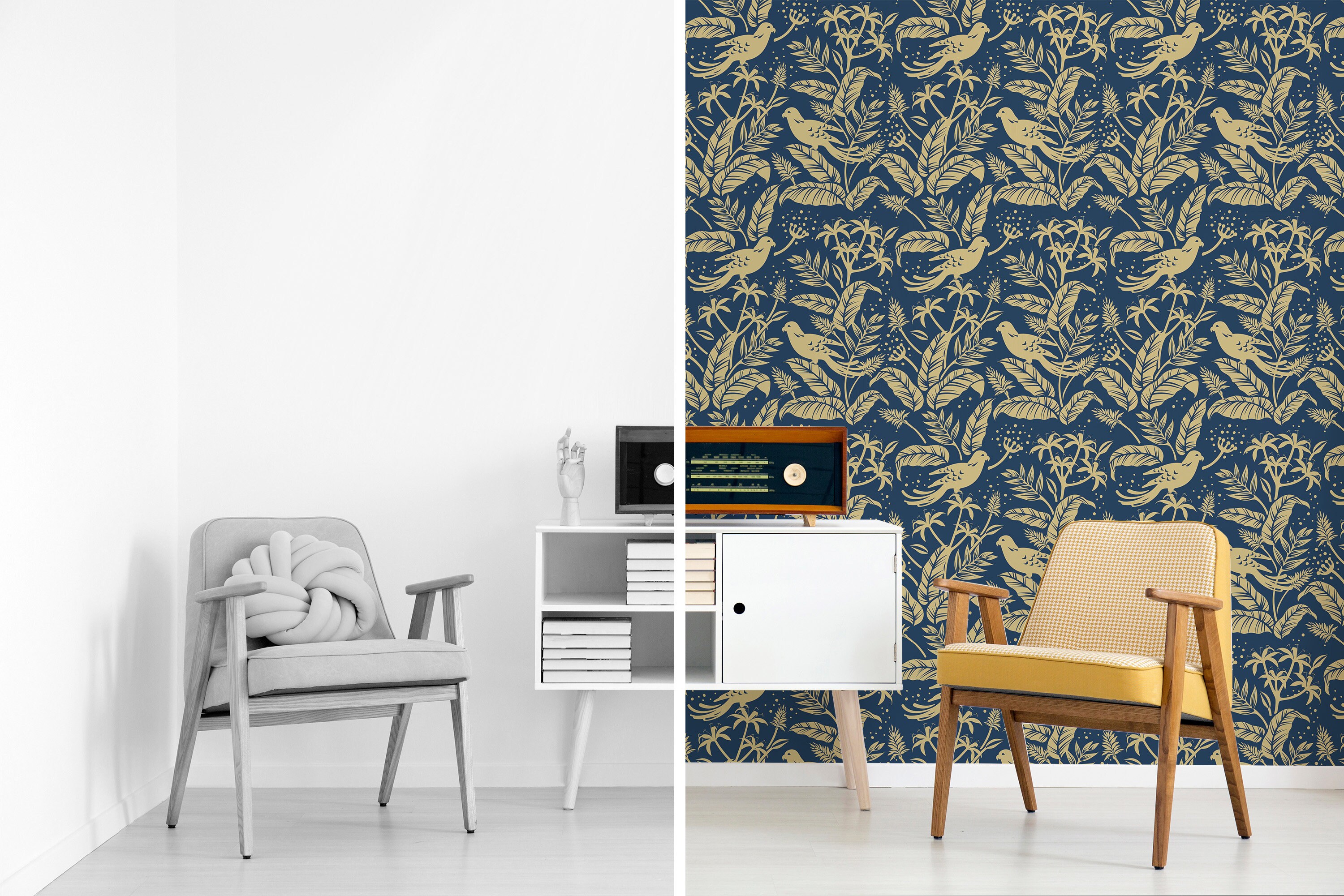 Navy Blue Bird Peel and Stick Wallpaper / Night Removable - Etsy