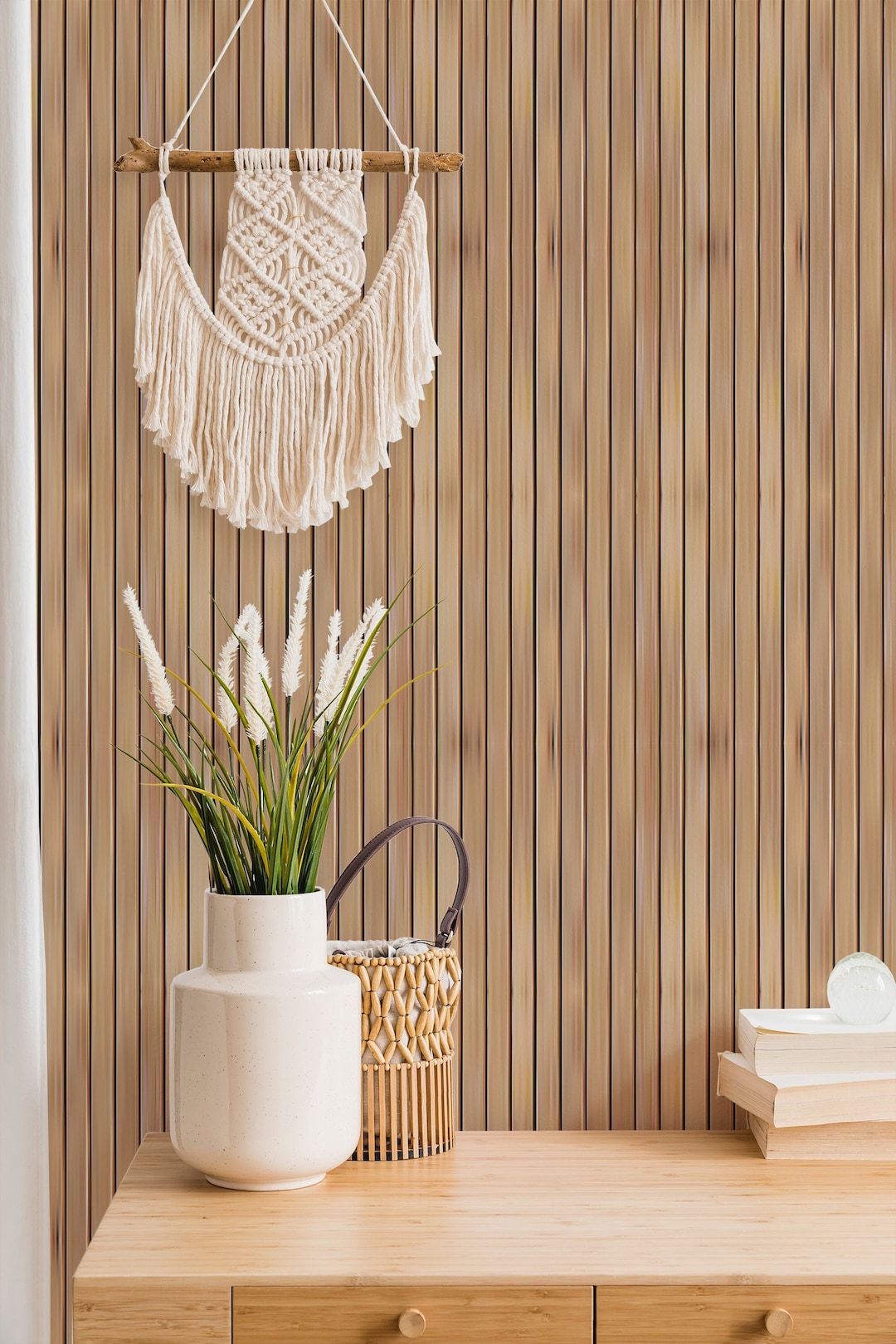 Faux Wooden Slats Wallpaper - Peel and Stick Wallpaper or Non Pasted ...