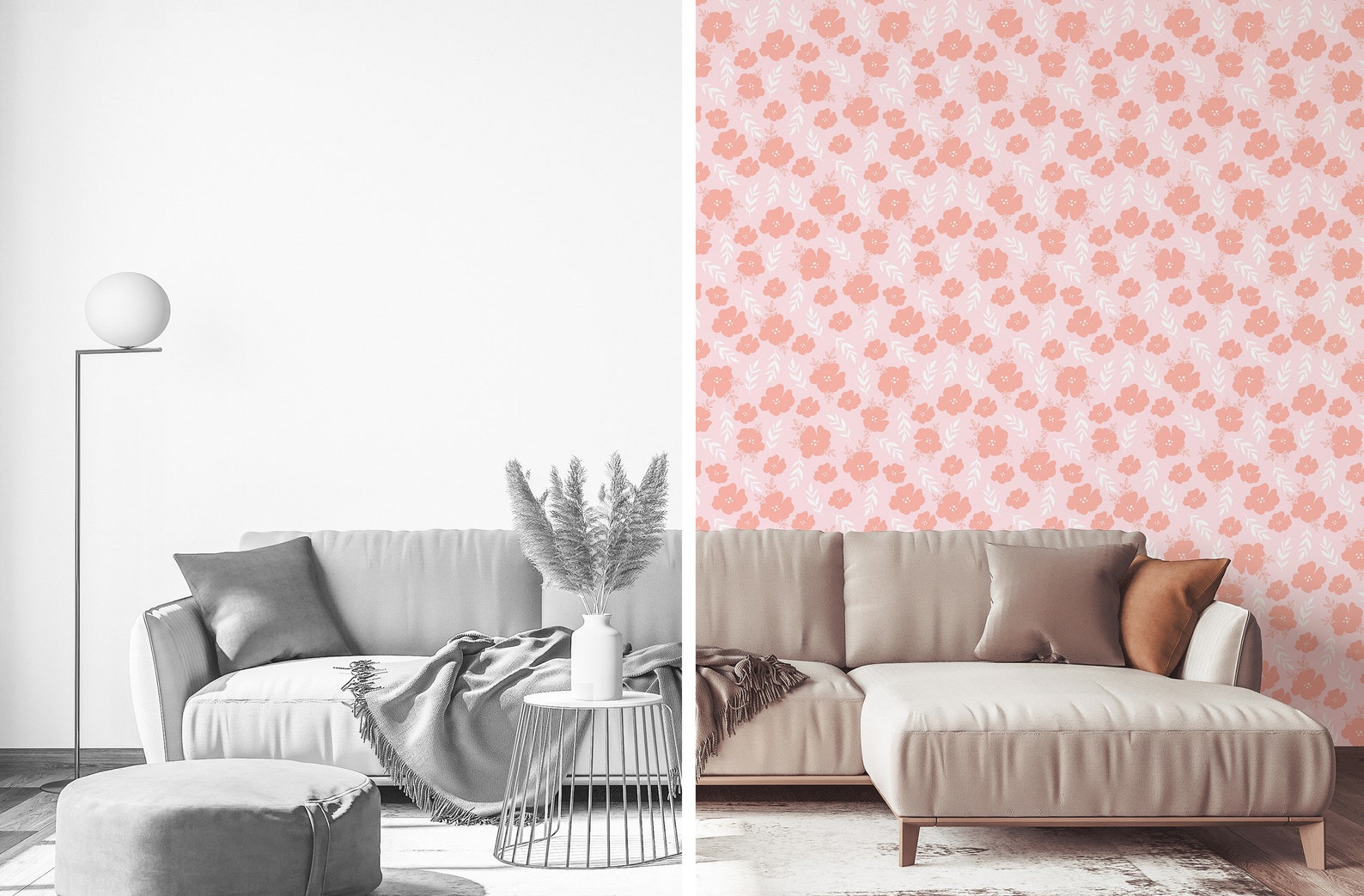 Modern Pink Floral Removable Wallpaper / Tropical Peel and - Etsy