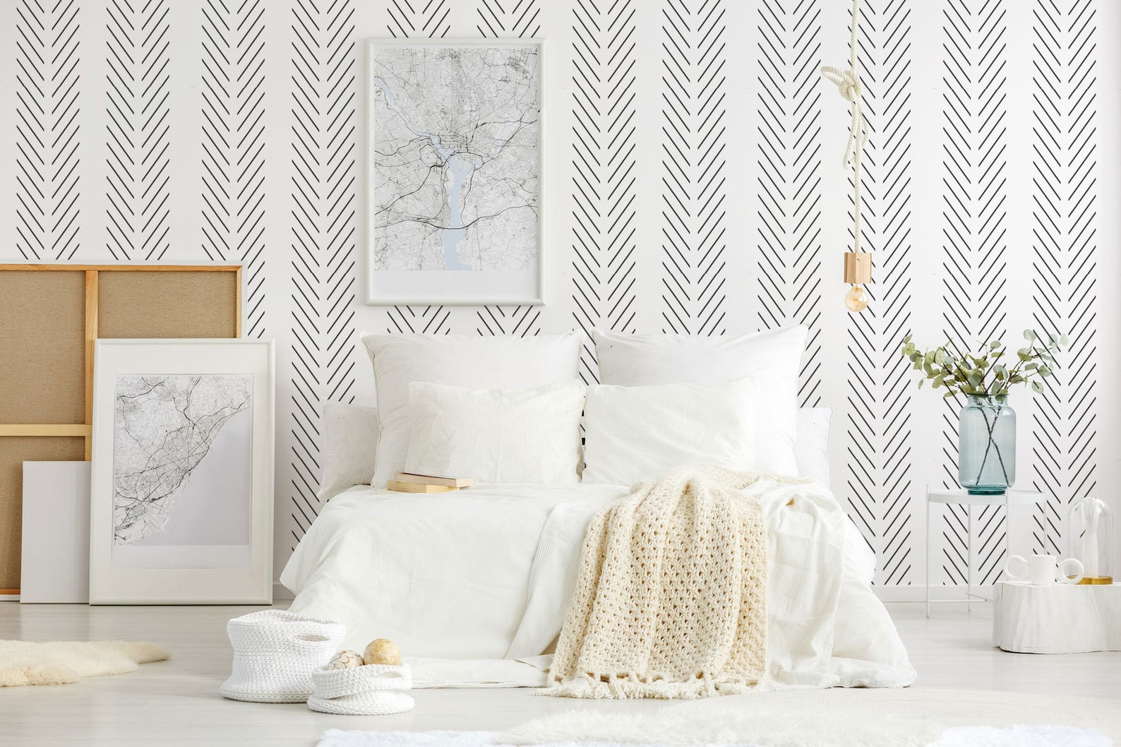Black and White Herringbone Wallpaper: Minimal Geometric Pattern (peel ...
