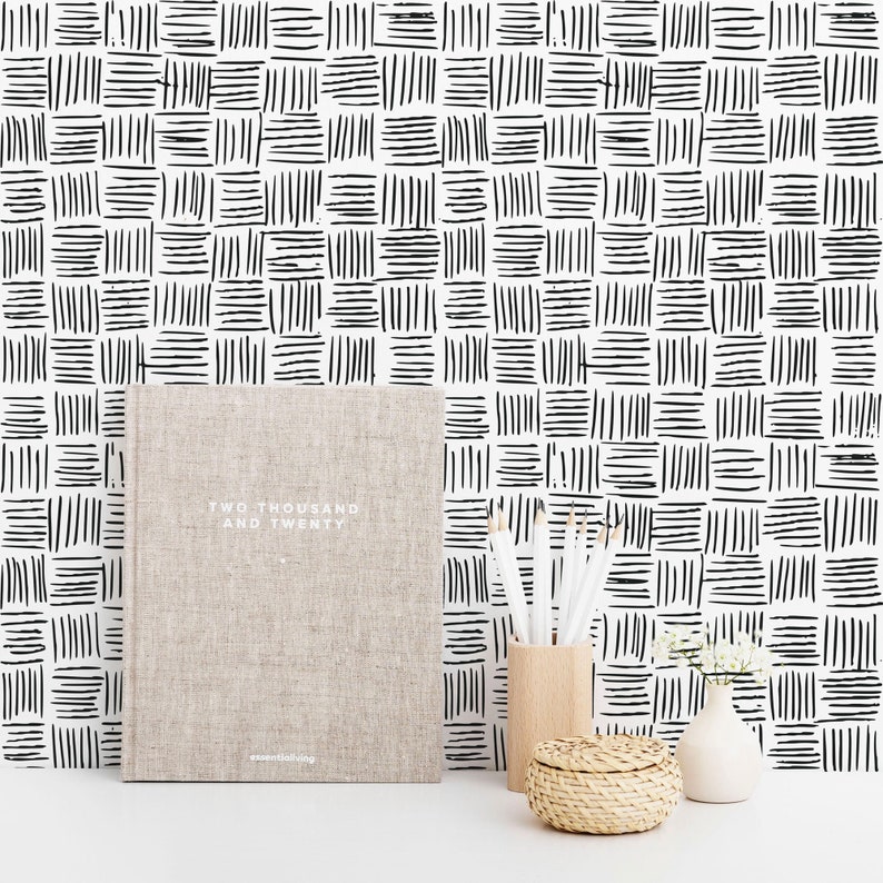 Black and white lines removable wallpaper / geometric peel and | Etsy