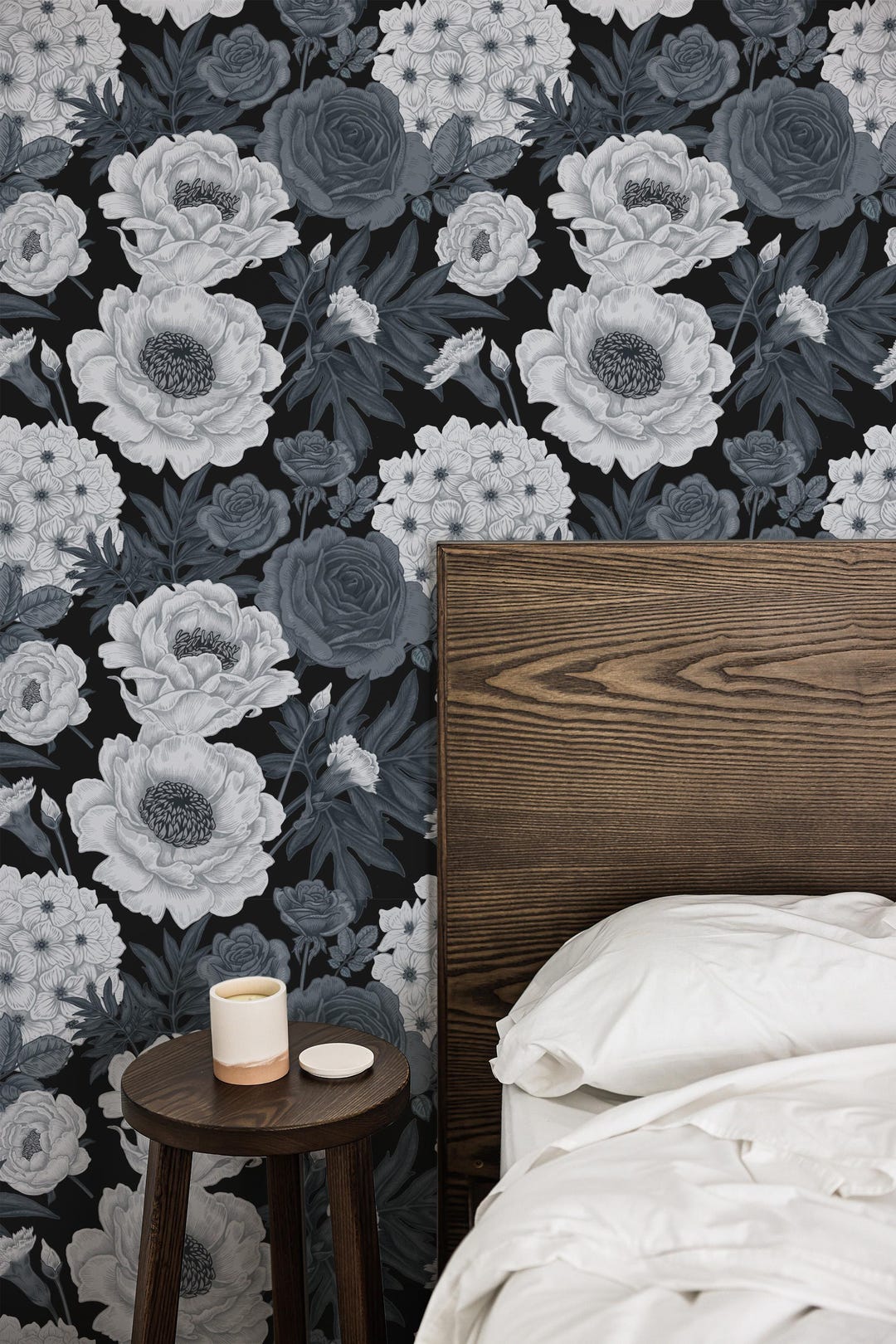 Gray Botanical Wallpaper | Aesthetic Monochrome Floral Peel and Stick ...