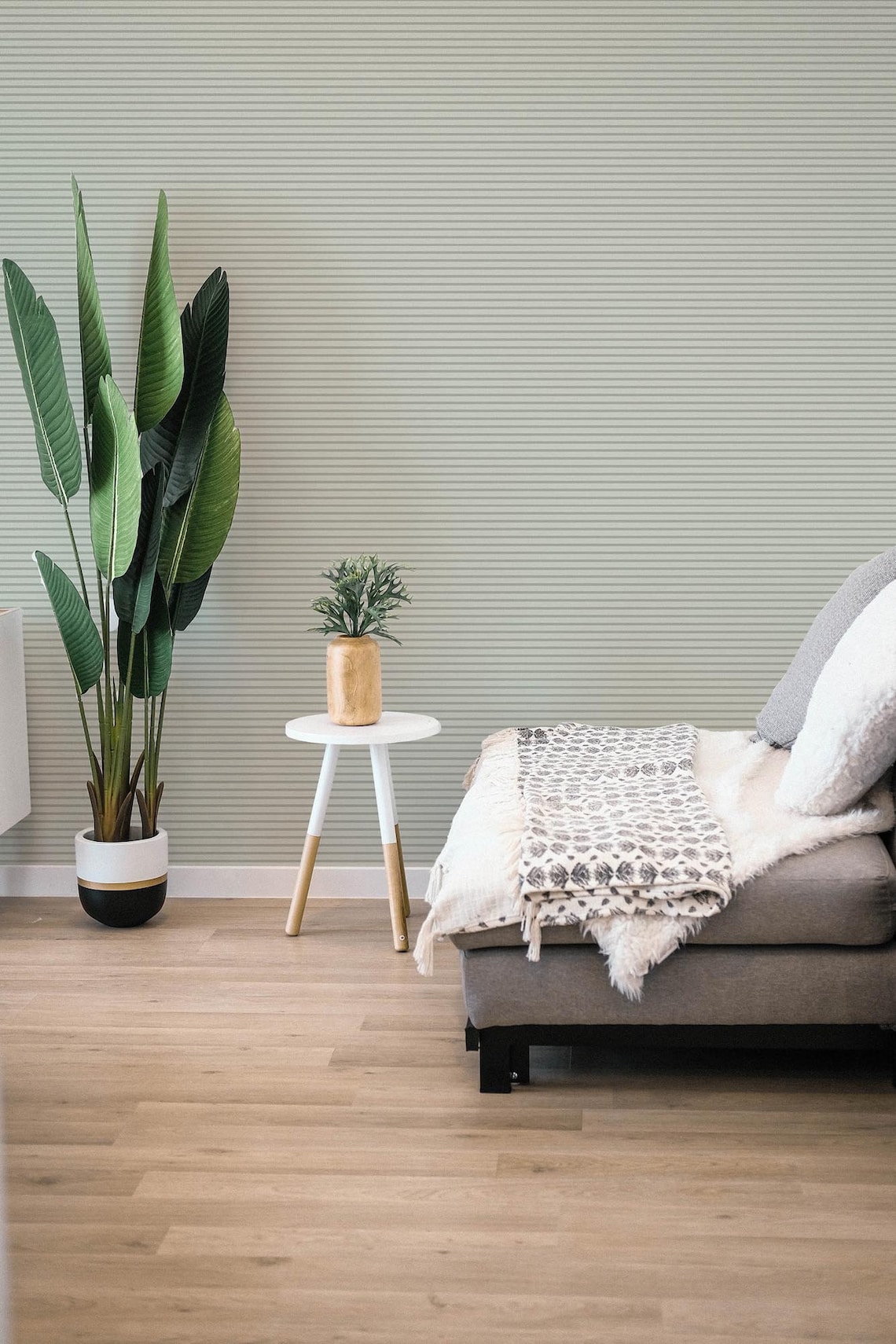 Green Striped Peel and Stick Wallpaper / Neutral Removable Wallpaper ...