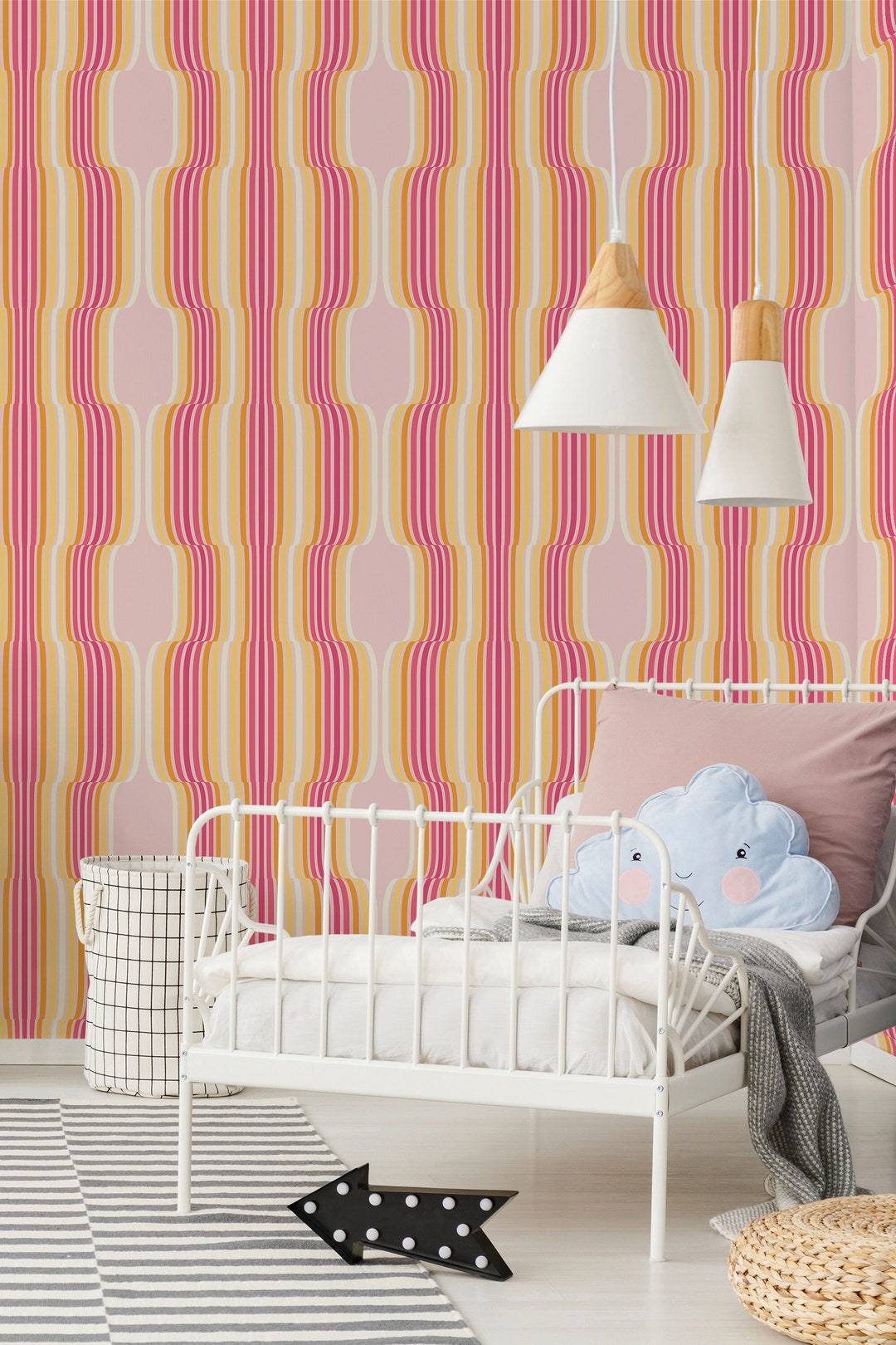 Retro Striped Wallpaper - Peel and Stick Wallpaper or Non Pasted ...