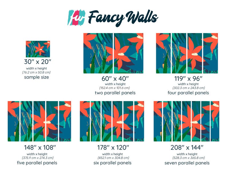 Tropical Flowers Wallpaper Mural: Abstract Botanical Jungle in Bold ...