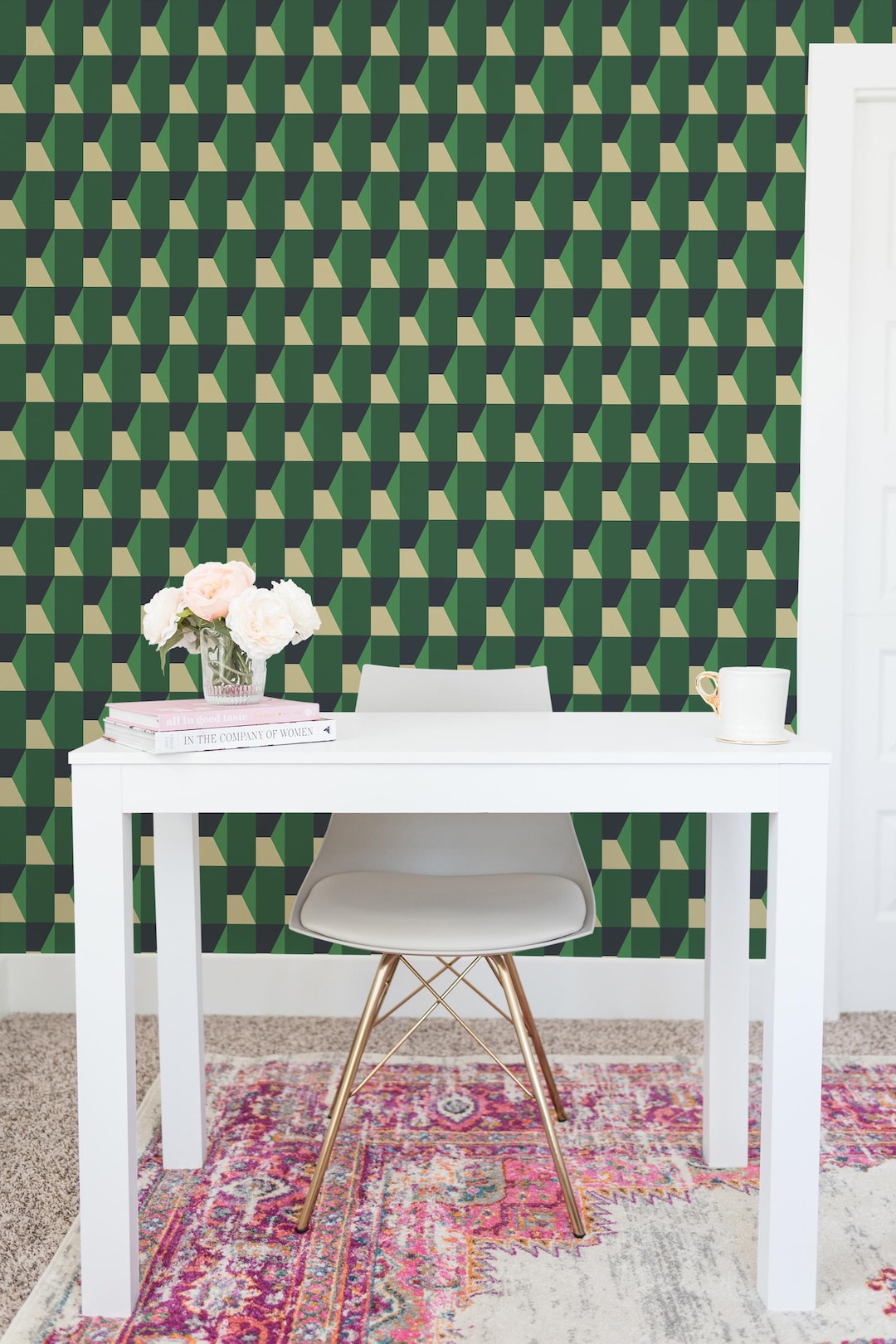 Green 3D Wallpaper | Retro Peel and Stick Removable Fabric or Vinyl ...