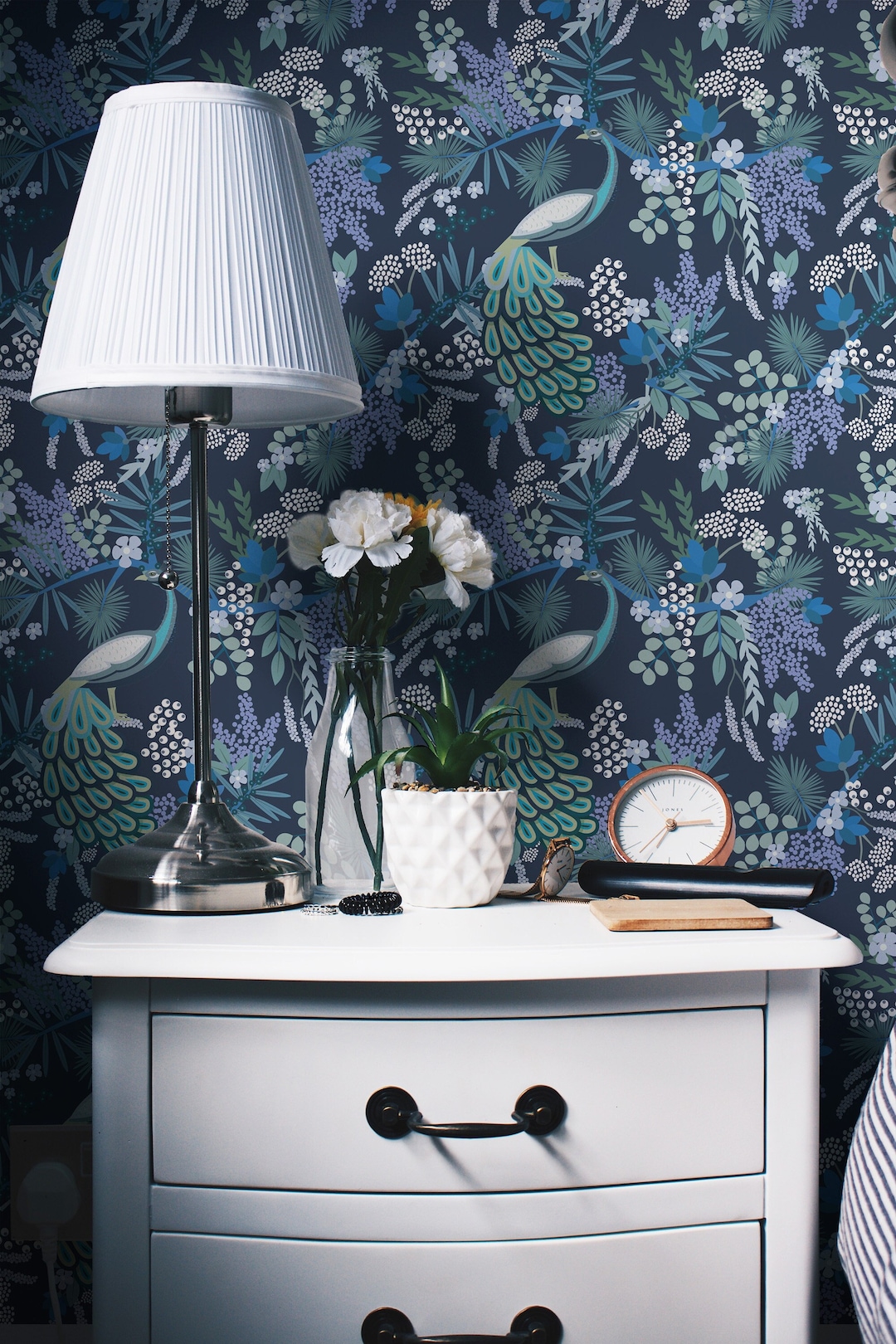 Navy Peacock Wallpaper - Peel and Stick Wallpaper or Non Pasted ...
