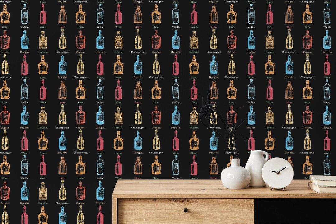 Alcohol Peel and Stick Wallpaper / Pub Removable Wallpaper / Black ...