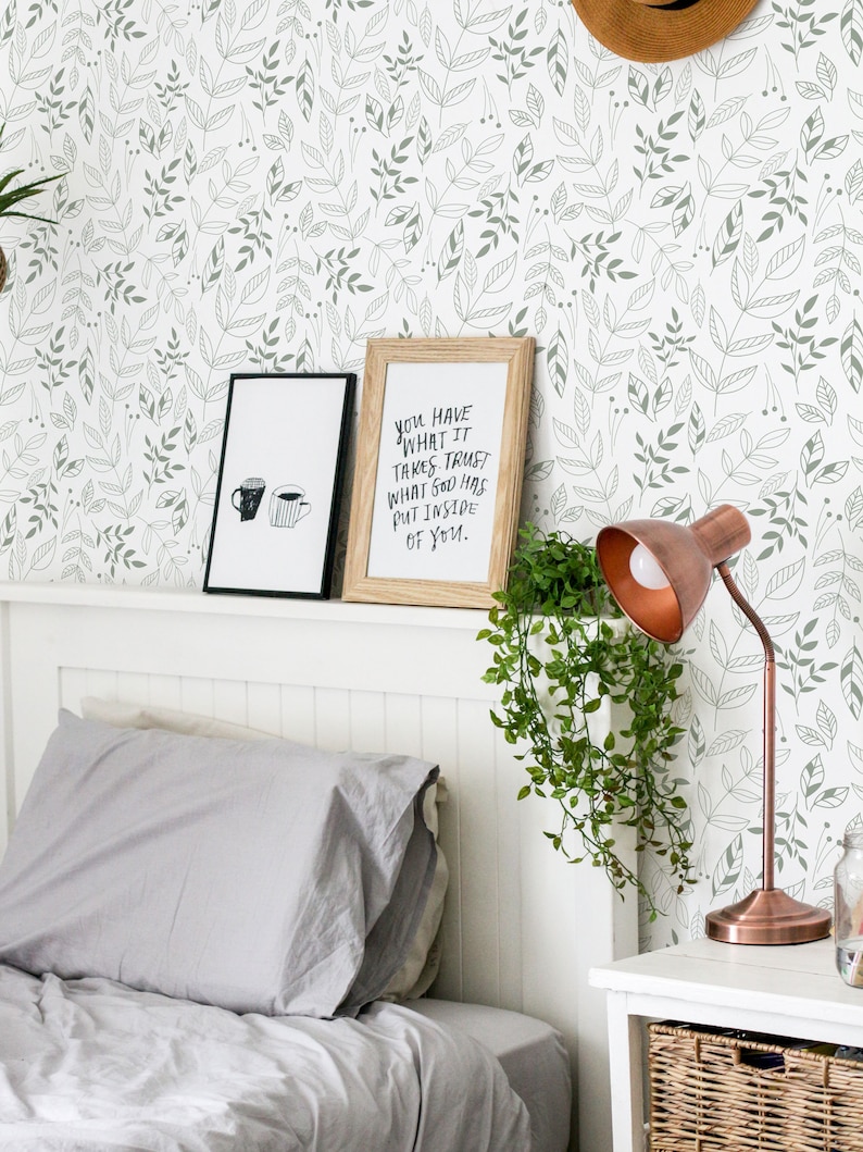 Leaf Peel and Stick Wallpaper / Green Leaf Removable Wallpaper ...