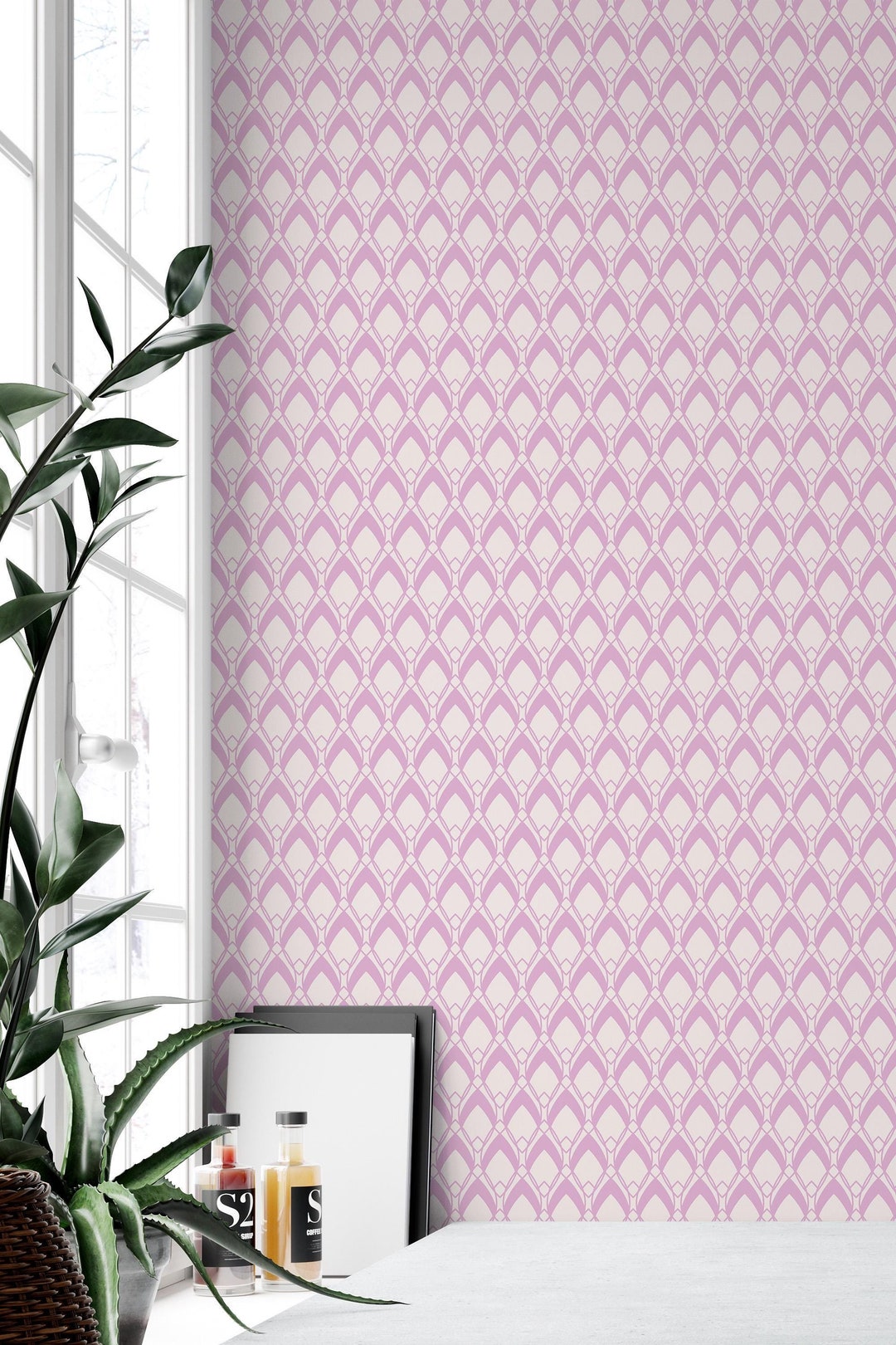 Pink Art Deco Wallpaper - Peel and Stick Wallpaper or Non Pasted ...