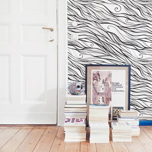 Black and White Wave Wallpaper - Peel and Stick Wallpaper or Non Pasted ...