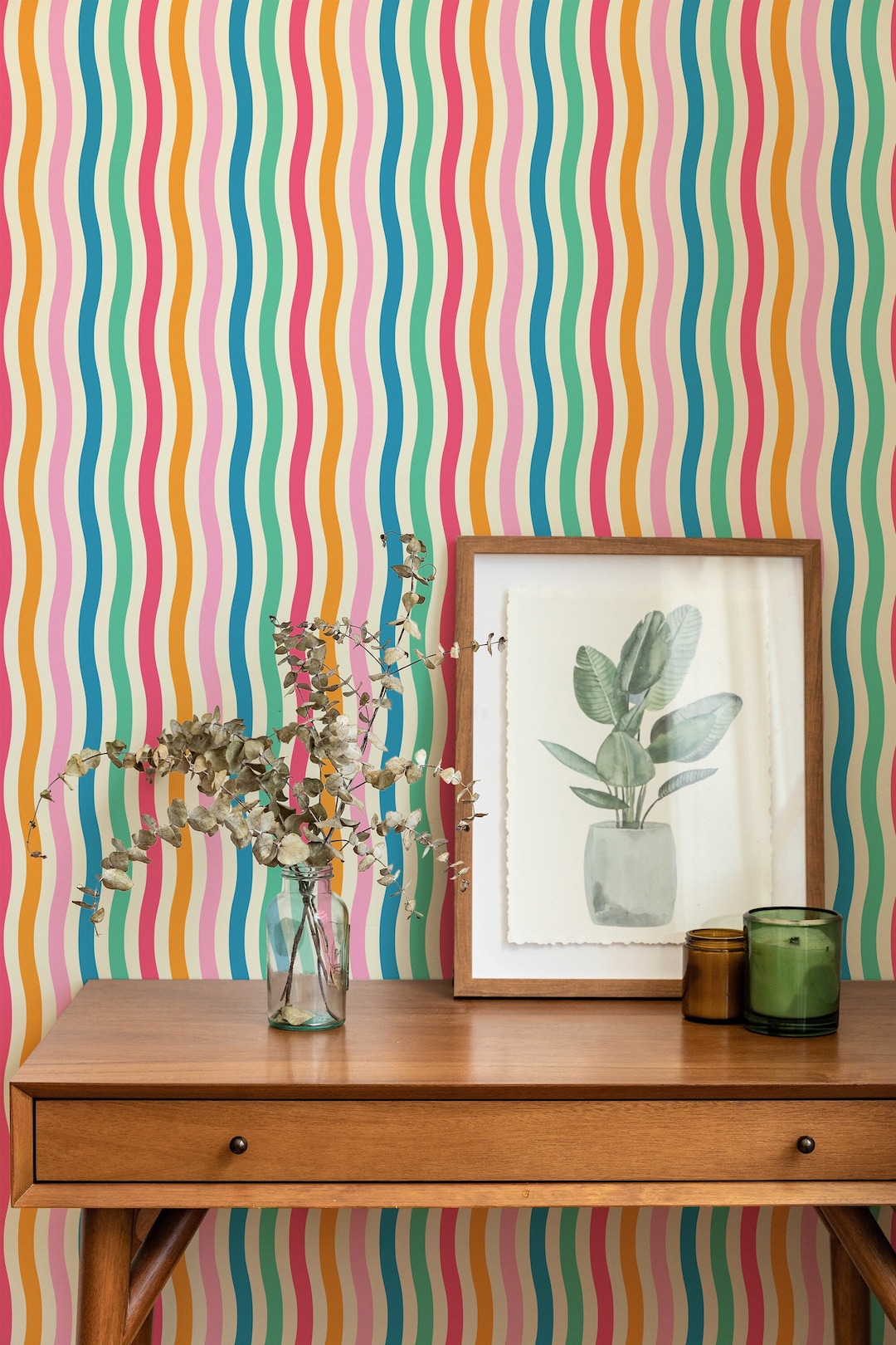 Retro Striped Wallpaper - Peel and Stick Wallpaper or Non Pasted ...