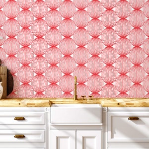 Red Circle Peel and Stick Wallpaper / Line Art Removable Wallpaper ...