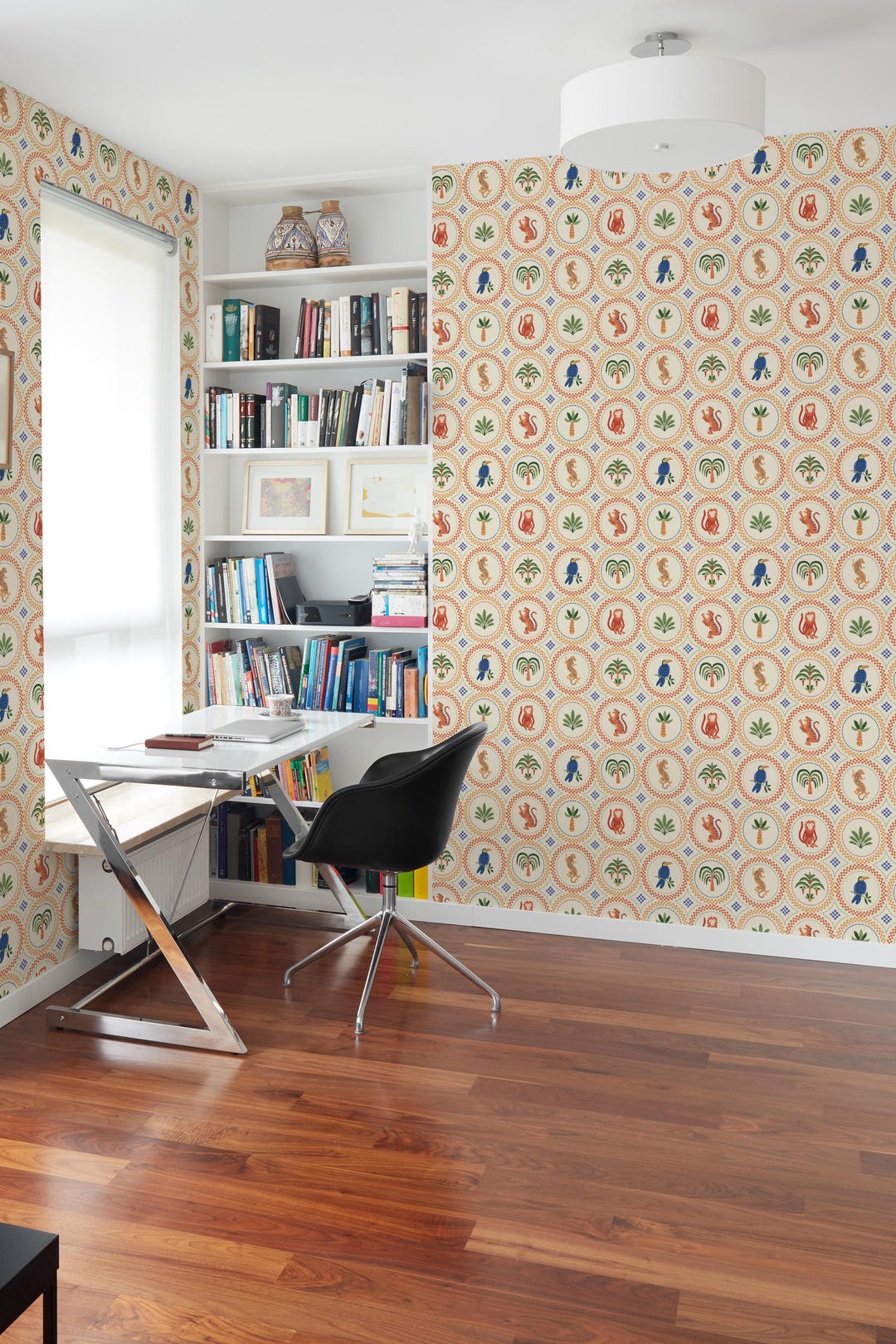 Beige Cute Monkey Wallpaper | Jungle Tiles Peel and Stick Removable ...