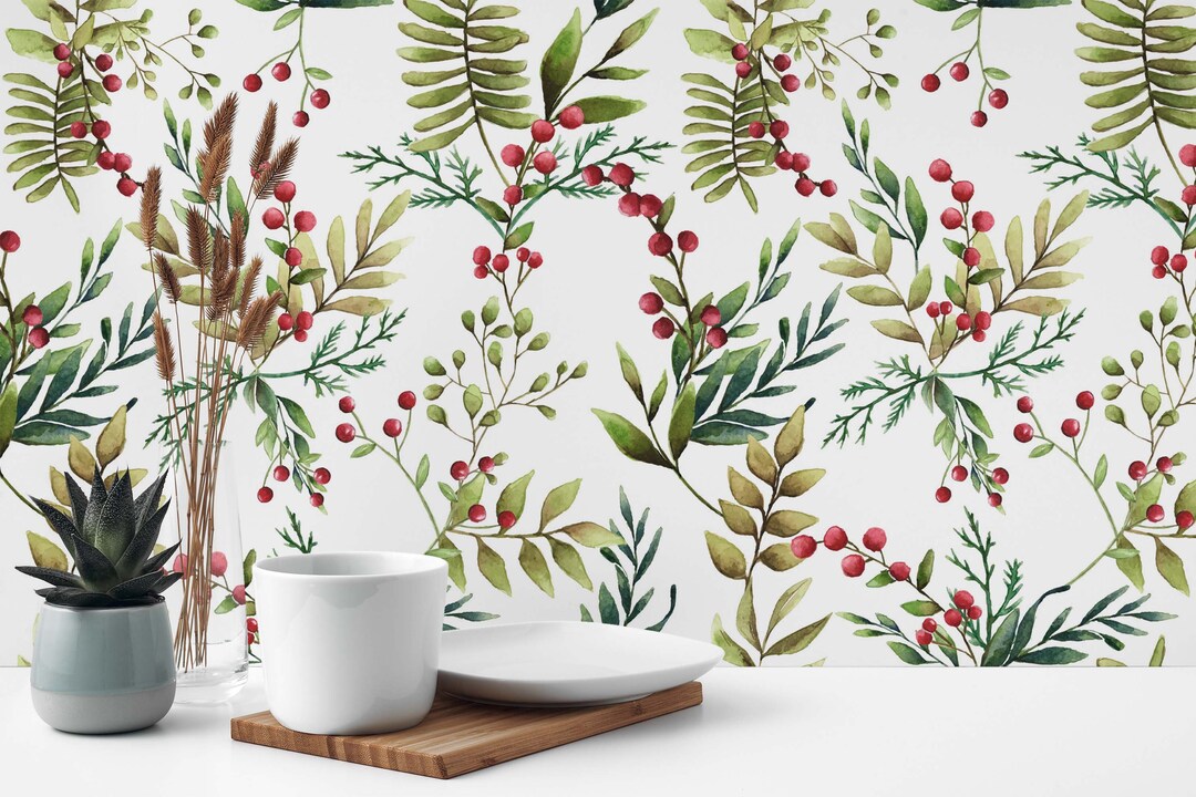 Mistletoe Peel and Stick Wallpaper / Christmas Removable Wallpaper ...