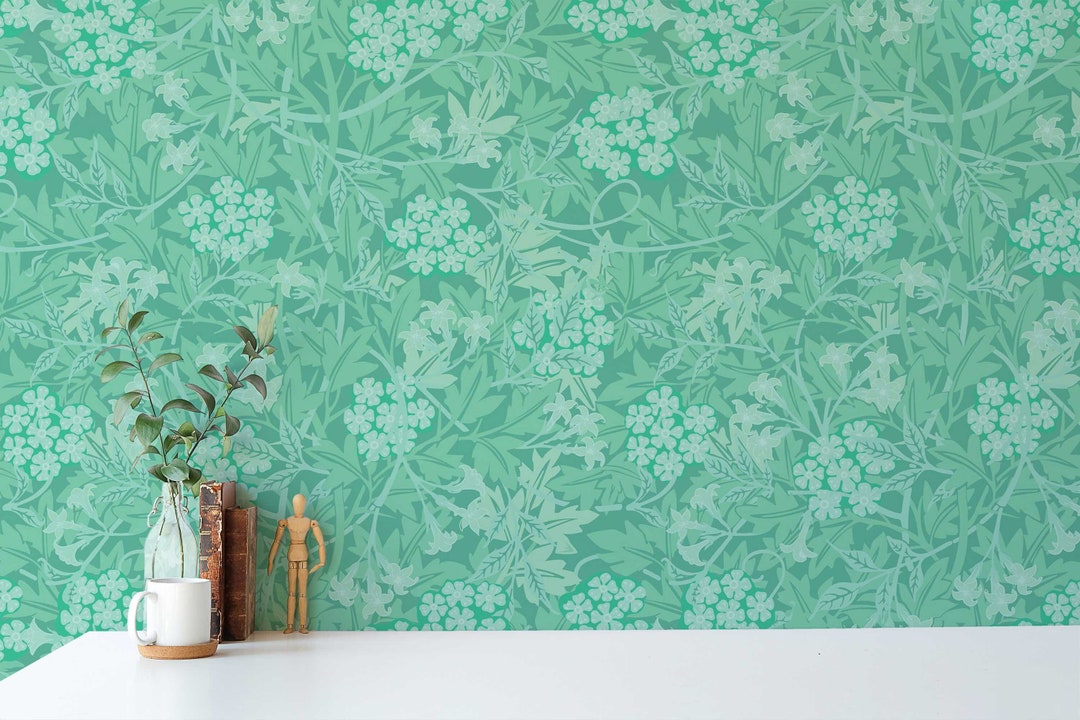 Turquoise Vintage Flowers Wallpaper - Peel and Stick Wallpaper or Non ...