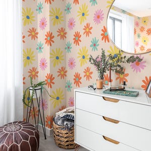 Colorful Floral Peel and Stick Wallpaper / Funky Removable Wallpaper ...