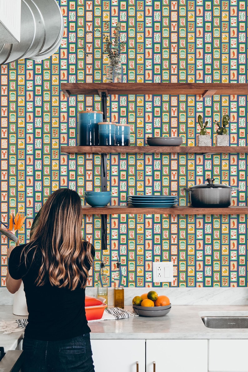 Colorful Sardines Wallpaper | Portugal Peel and Stick Removable Fabric ...