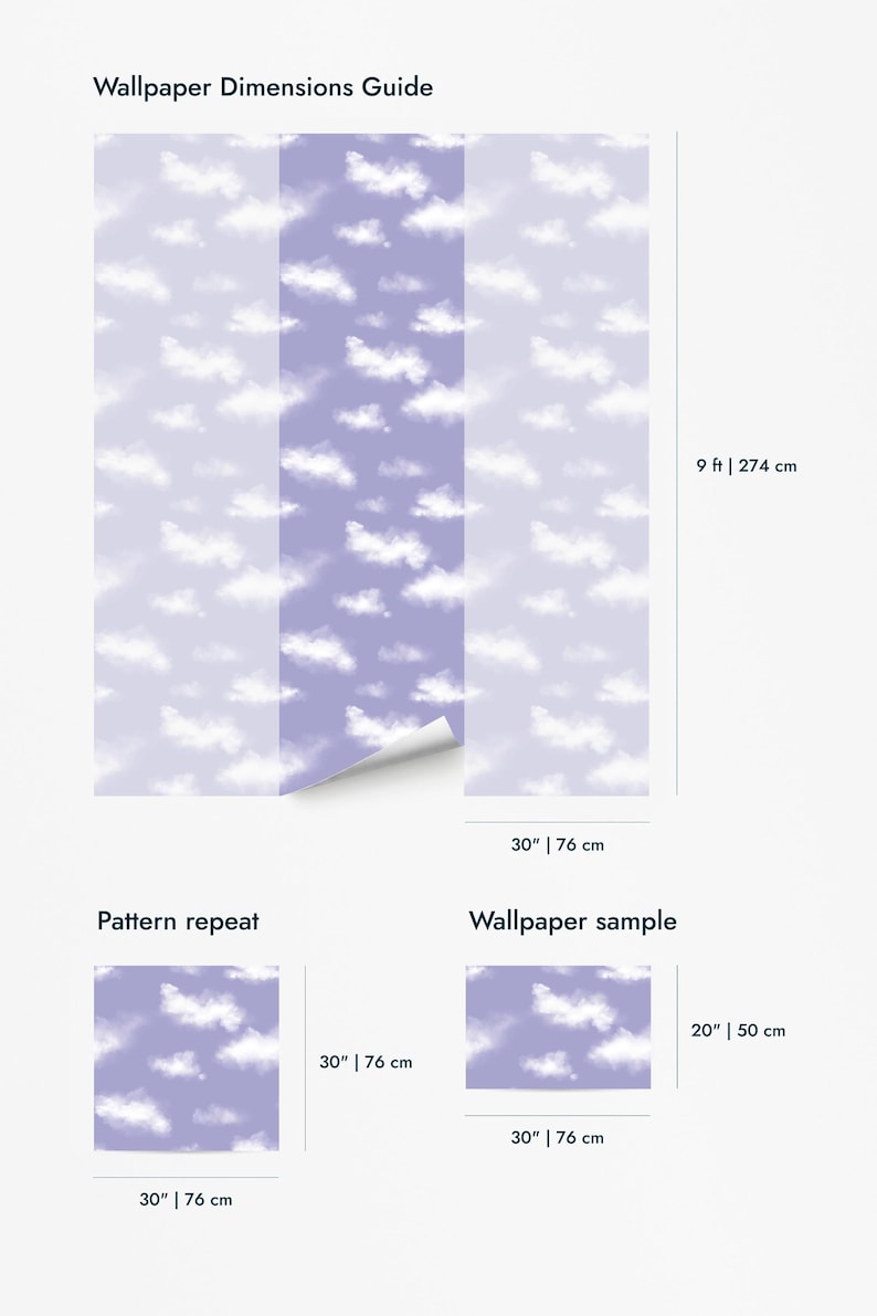 Purple Sky Wallpaper | Clouds Peel and Stick Removable Fabric or Vinyl ...