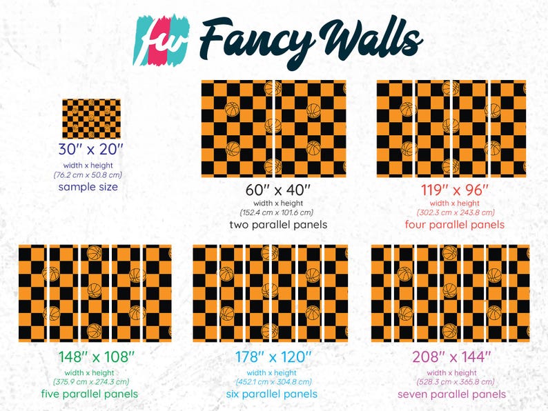 Checkered Basketball Peel and Stick Wallpaper / Orange Sports Wall ...