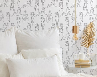 Female Body Line Art Wallpaper Removable Self Adhesive Black White ...
