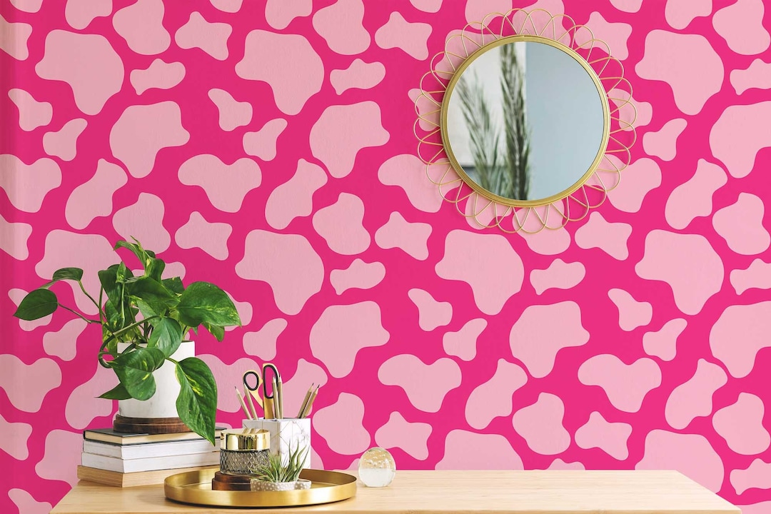 Pink Cow Pattern Wallpaper - Peel and Stick Wallpaper or Non Pasted ...