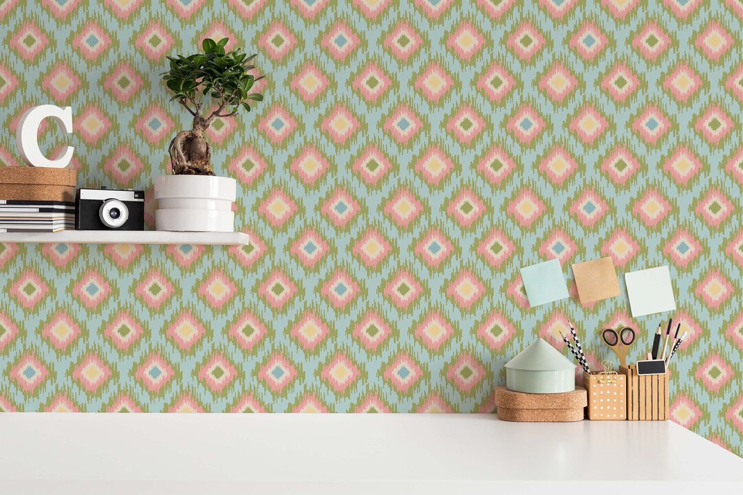Colorful Bimini Peel and Stick Wallpaper / Ikat Removable Wallpaper ...