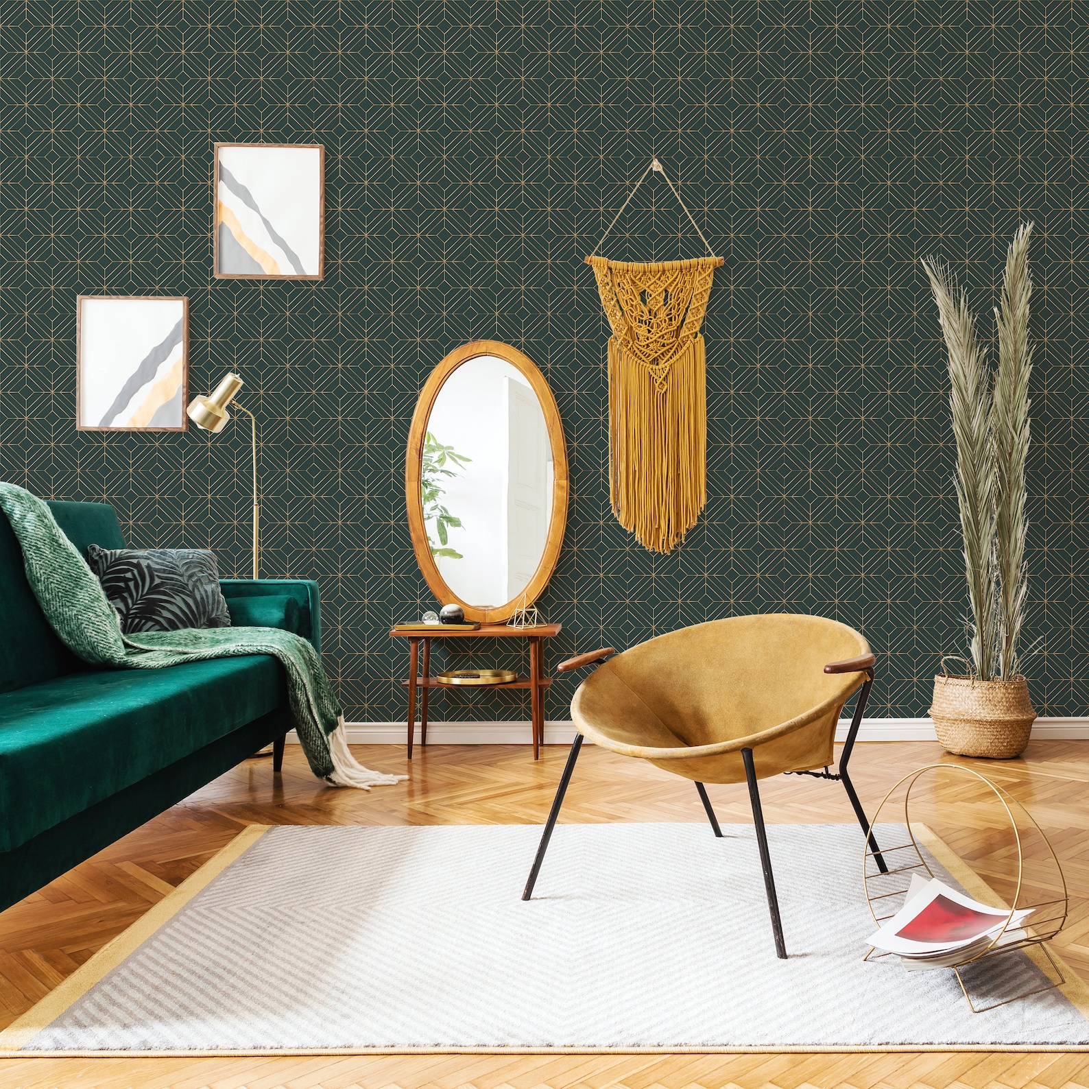 Emerald Green Geometric Peel and Stick Wallpaper / Art Deco Removable ...